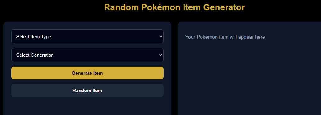 Random pokemon item generator - Random Pokemon Generator